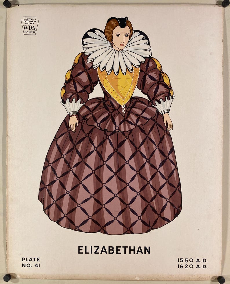 WPA Museum Extension Project: 18" X 23" Costume Drawing, Hand-colored ...