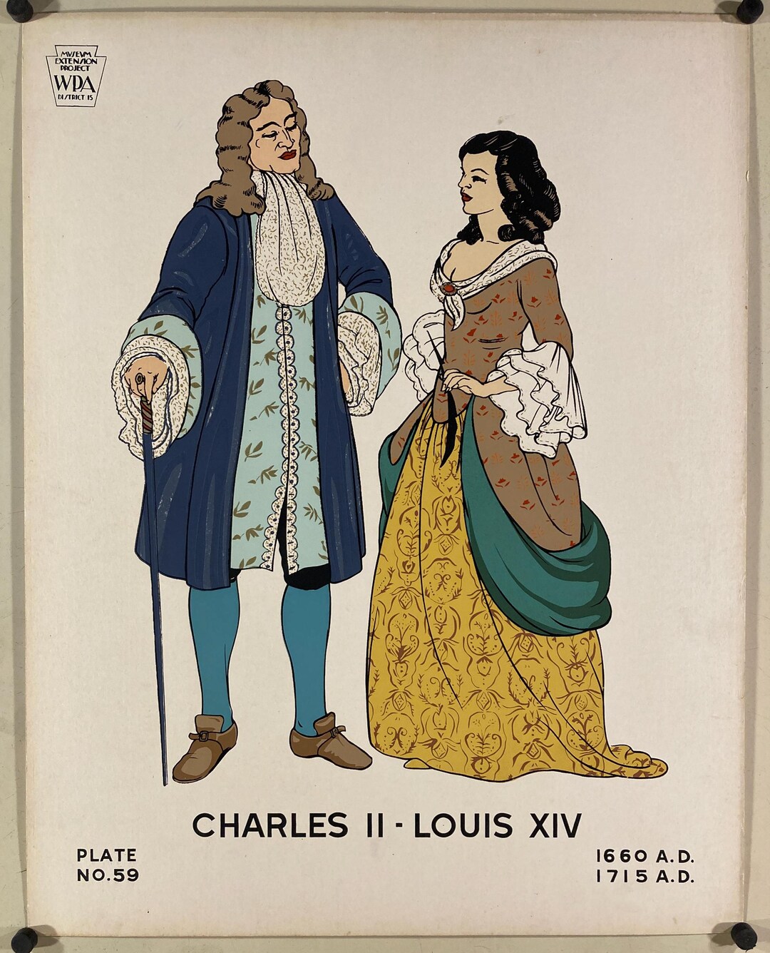 WPA Museum Extension Project: 18" X 23" Costume Drawing, Hand-colored ...