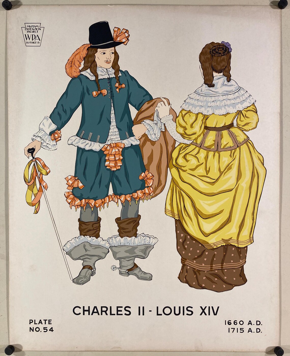 WPA Museum Extension Project: 18" X 23" Costume Drawing, Hand-colored ...