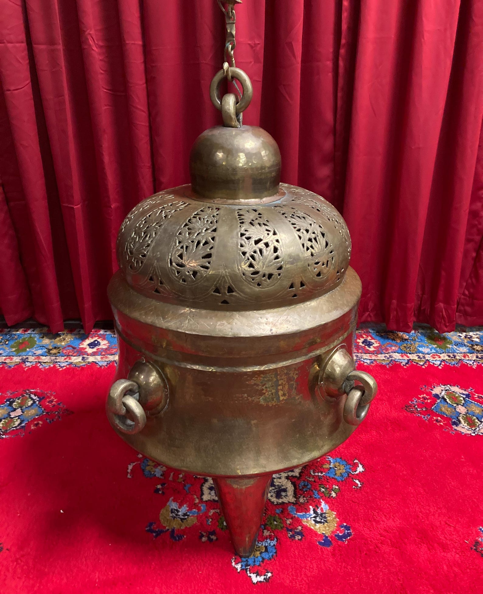 Large Brass Turkish Brazier With Cast Brass Figural Indian Chain - 2'-3 ...