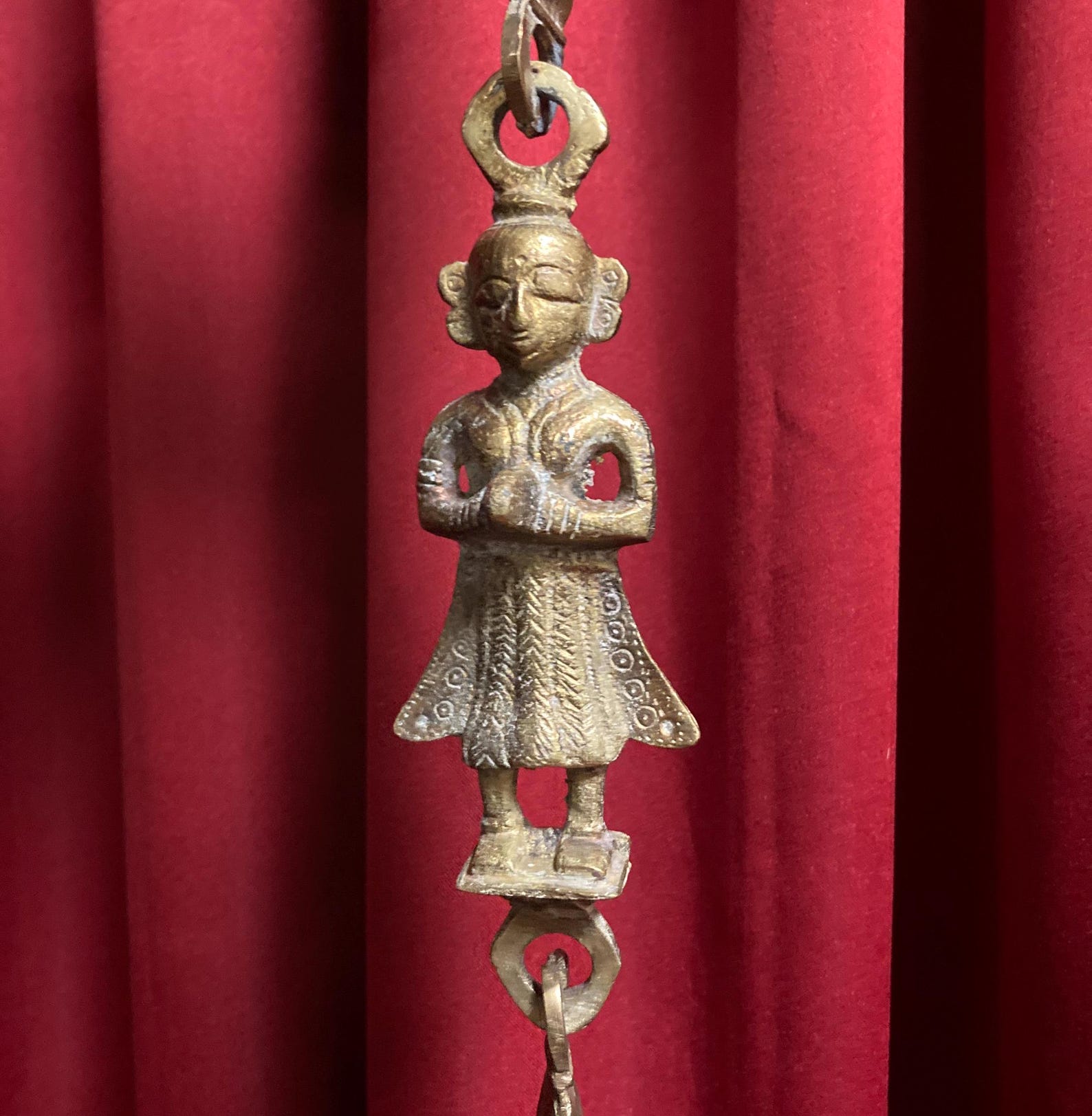 Large Brass Turkish Brazier With Cast Brass Figural Indian Chain - 2'-3 ...