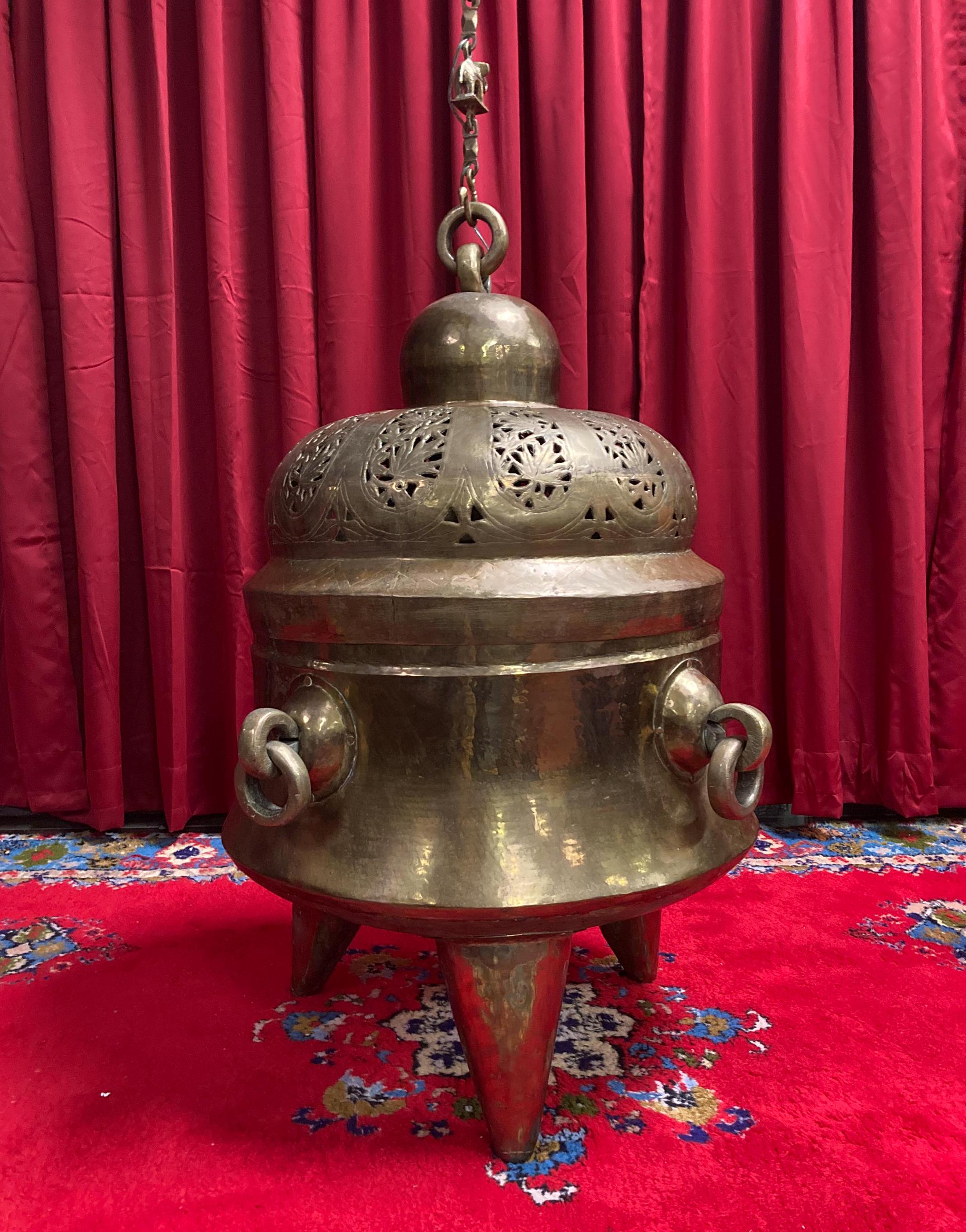 Large Brass Turkish Brazier With Cast Brass Figural Indian Chain - 2'-3 ...