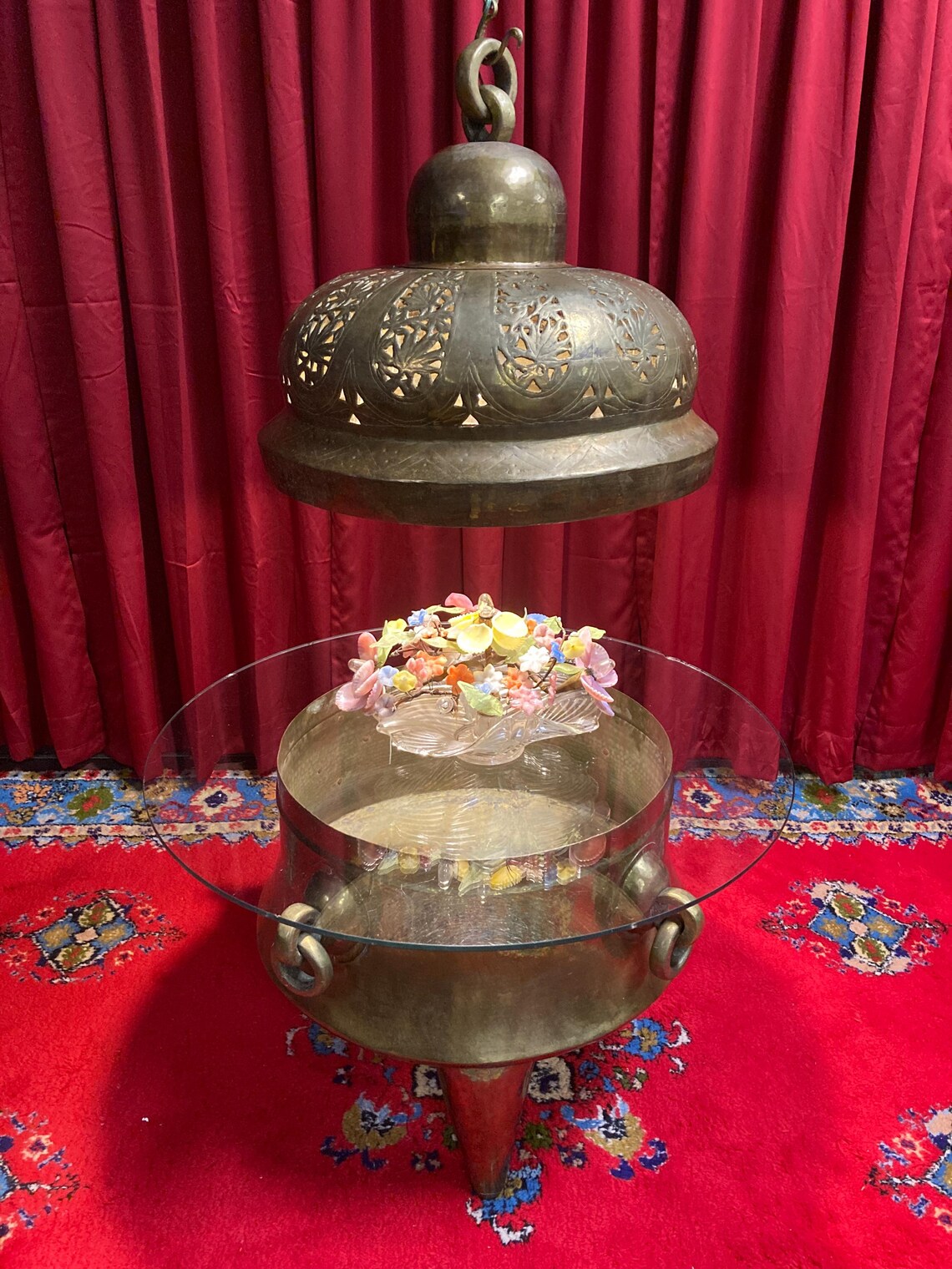 Large Brass Turkish Brazier With Cast Brass Figural Indian Chain - 2'-3 ...