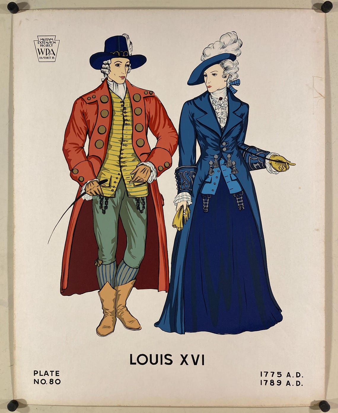 WPA Museum Extension Project: 18" X 23" Costume Drawing, Hand-colored ...