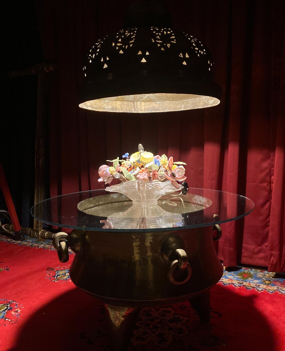 Large Brass Turkish Brazier With Cast Brass Figural Indian Chain - 2'-3 ...