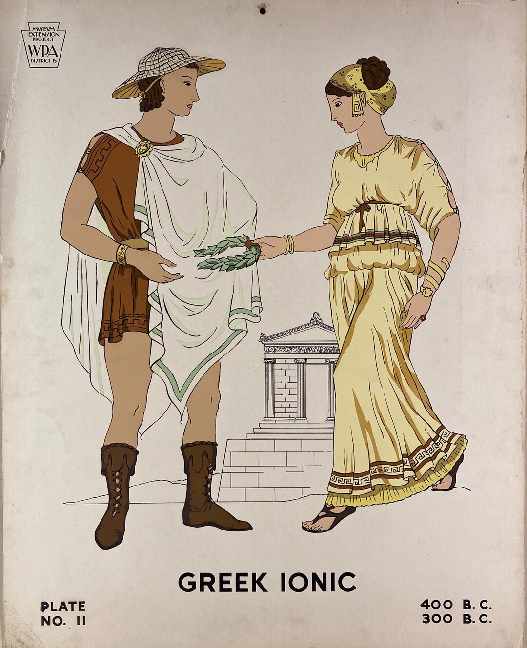 WPA Museum Extension Project 18"x23": Costume Drawing Hand-colored ...