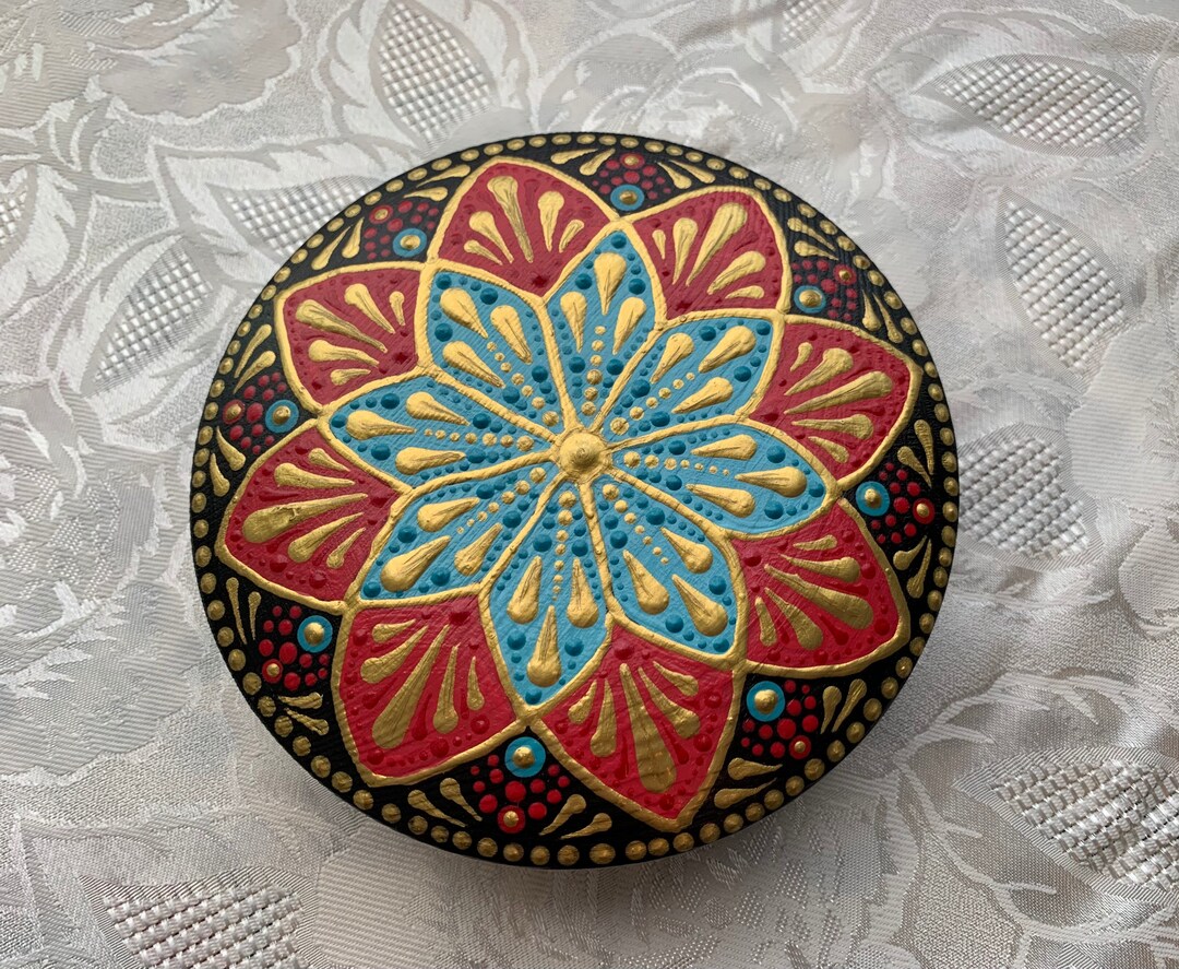 Mandala Trinket Box Wood Box Painted Box Mandala Box Dot Painted Box ...