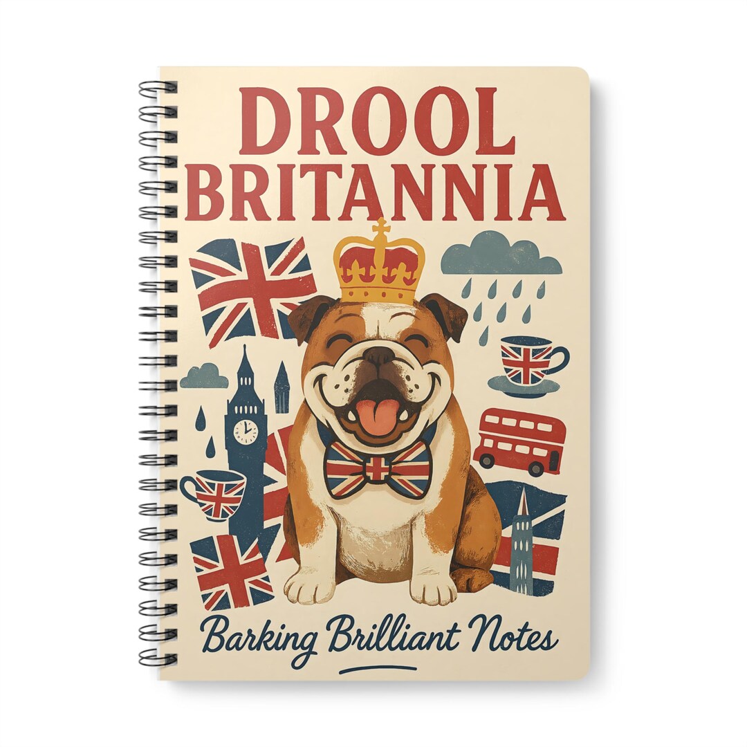 Drool Britannia Bulldog Journal | A5 British Dog Notebook for School or ...