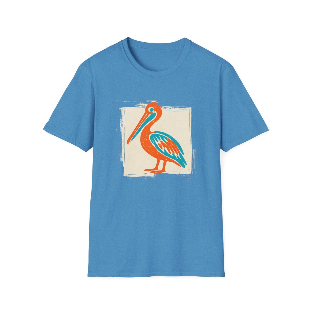 Retro Beach Pelican Illustration T-shirt | Coastal Ocean Bird Art Tee ...