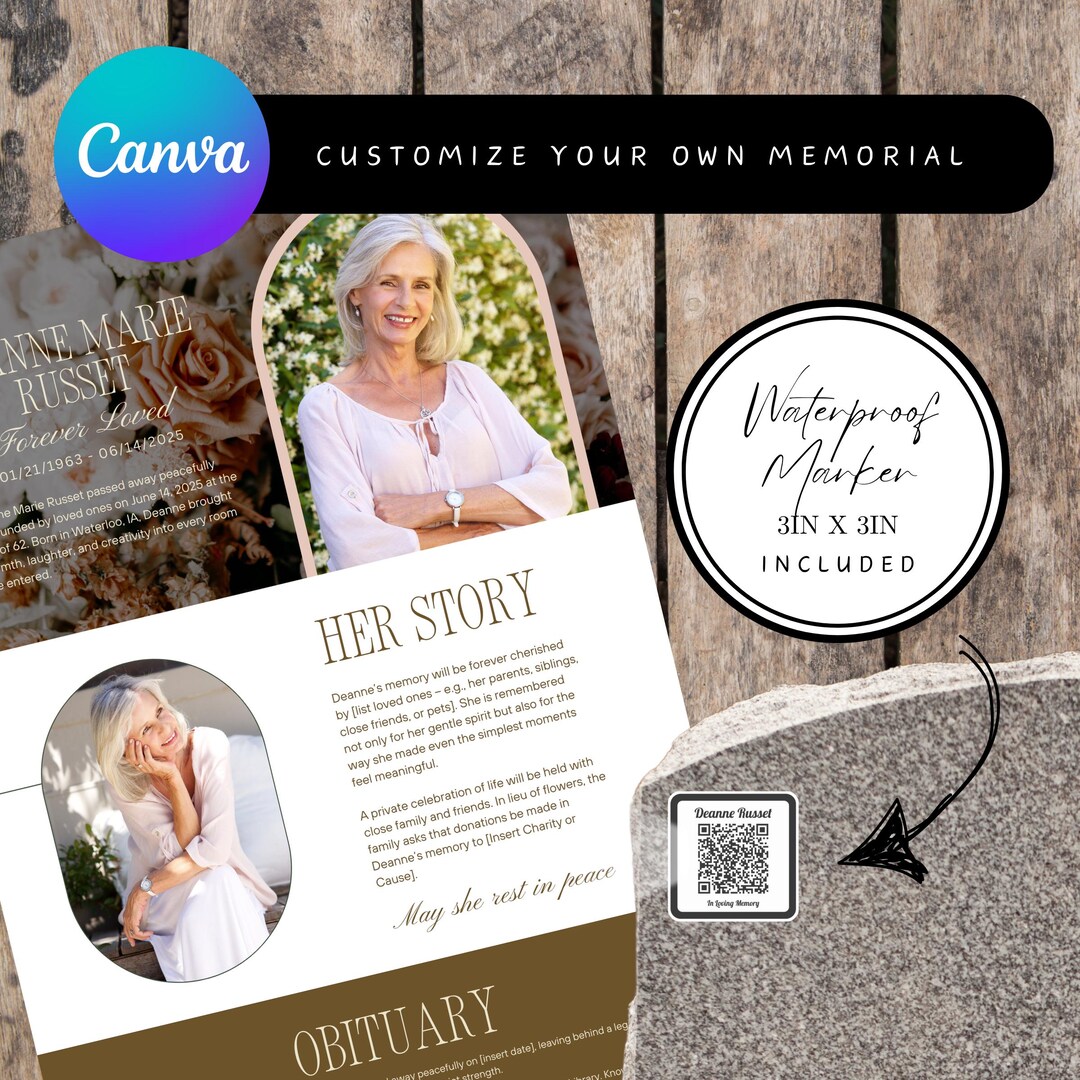 Memorial Page and QR Code Gift, Waterproof 3in X 3in QR Code ...