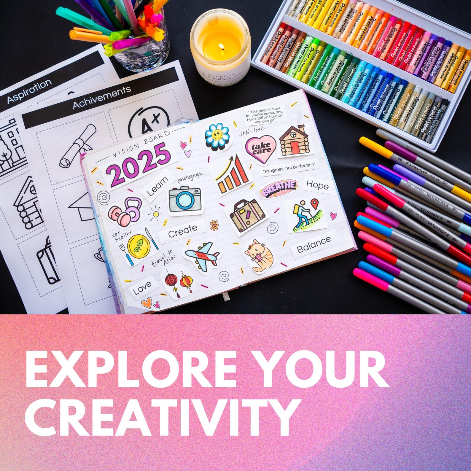 2025 Vision Board Kit Coloring Printable Law of Attraction Print ...