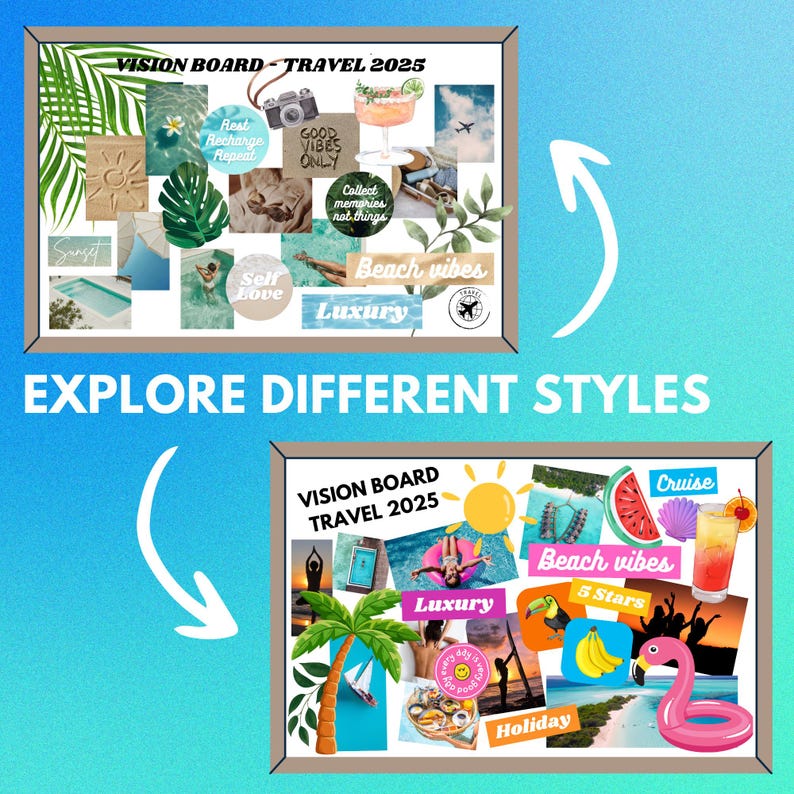 2025 Vision Board Kit Travel Photo Collage Kit Manifest Dream Vacation ...