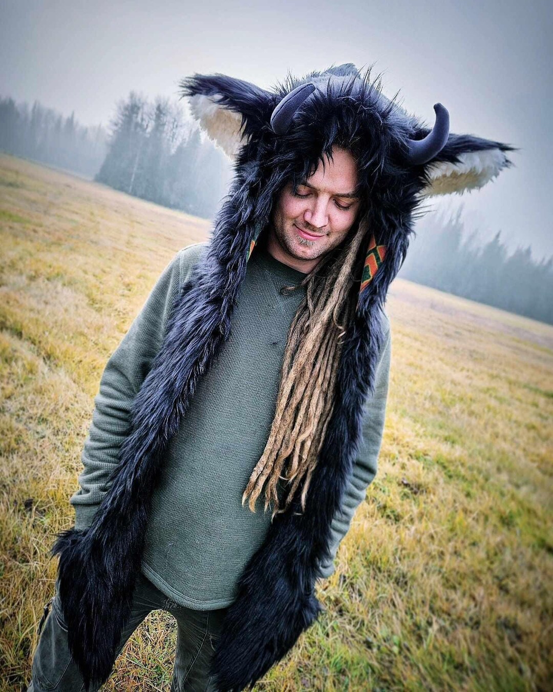 Bison Buffalo Spirit Hood With Pockets Hidden Pockets Festival/winter ...