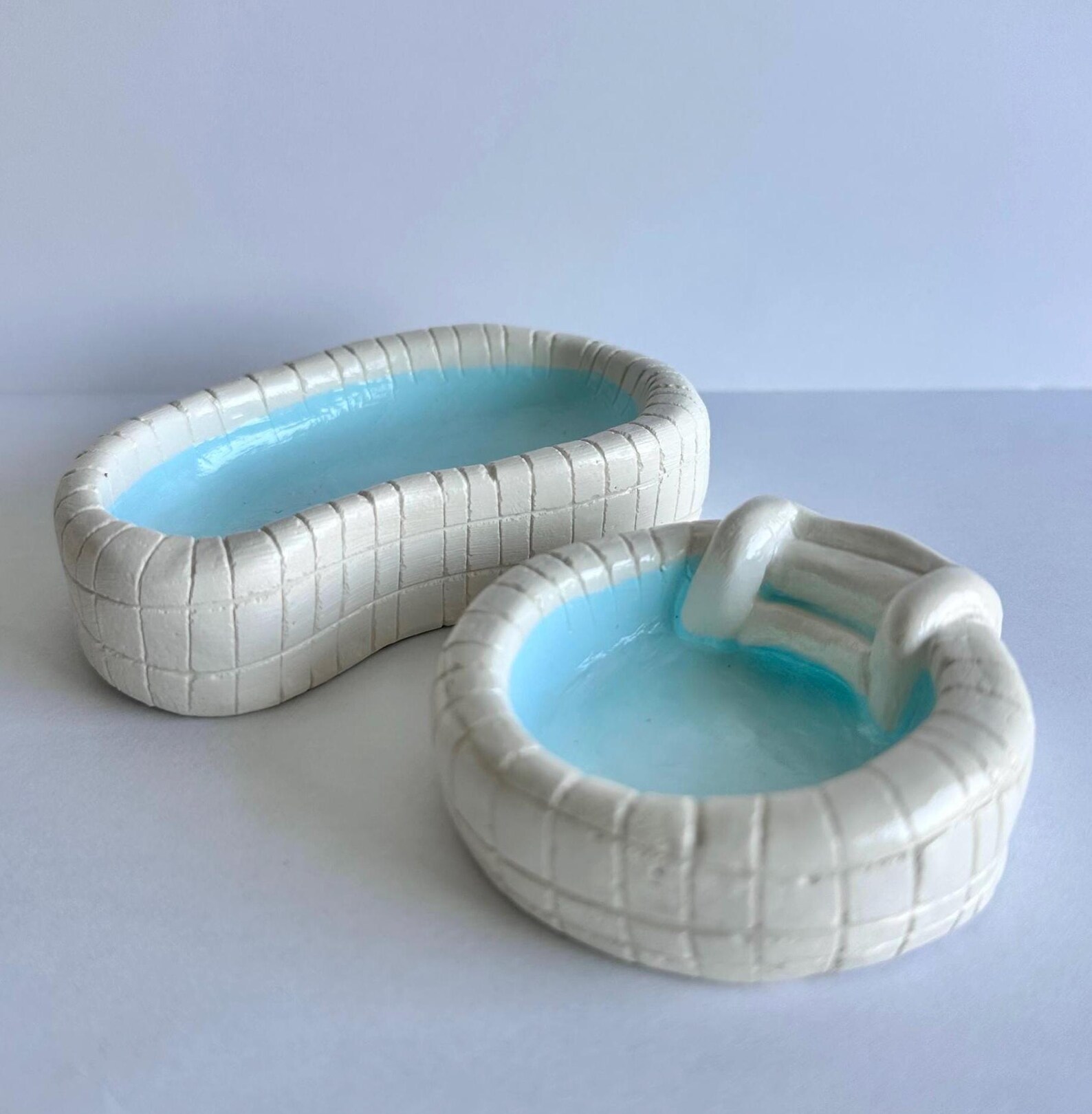 Handmade Clay Mini Brick Lined Pools With Stairs Sculpture | Ring Dish ...