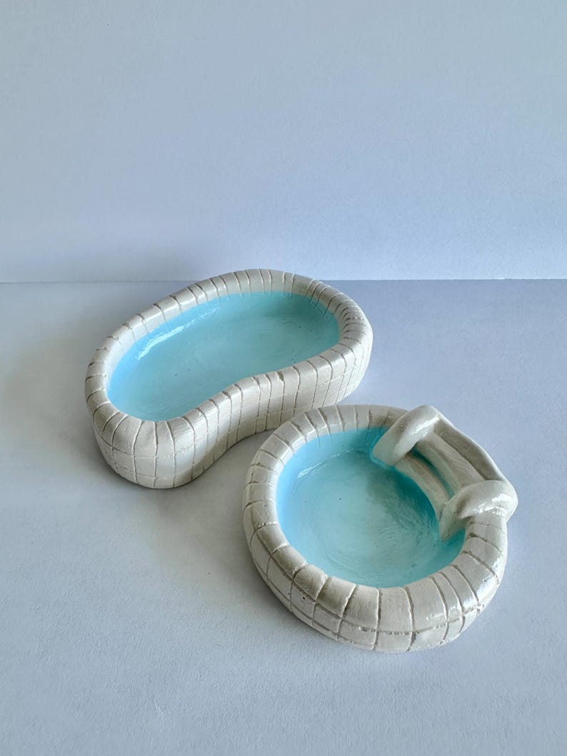 Handmade Clay Mini Brick Lined Pools With Stairs Sculpture | Ring Dish ...