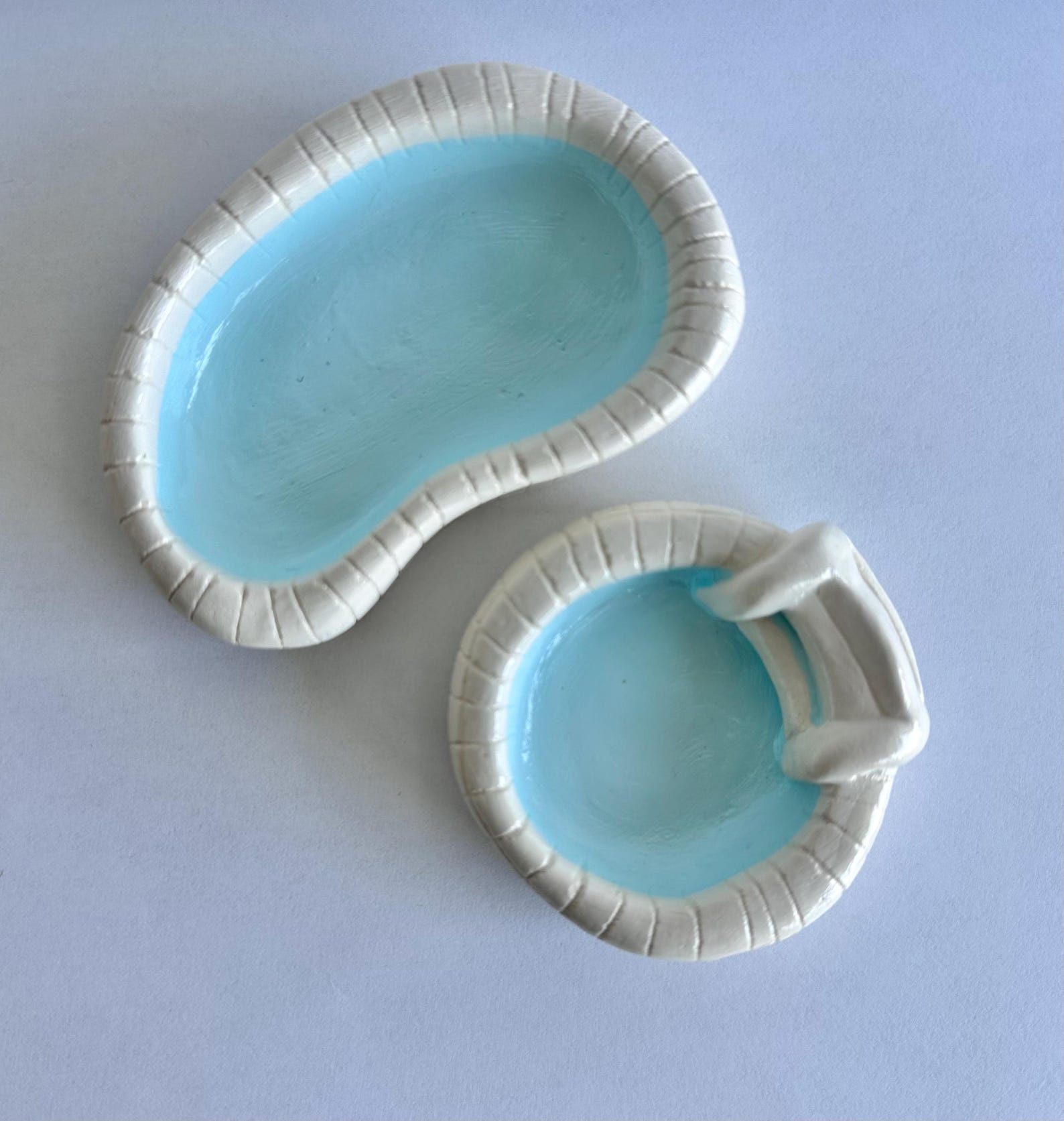 Handmade Clay Mini Brick Lined Pools With Stairs Sculpture | Ring Dish ...