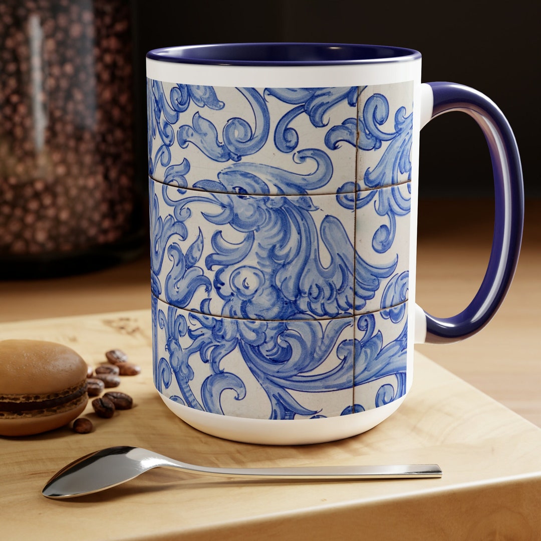 Blue and White Mug Series #2, Blue and White Tile, Large Coffee Mug Big ...