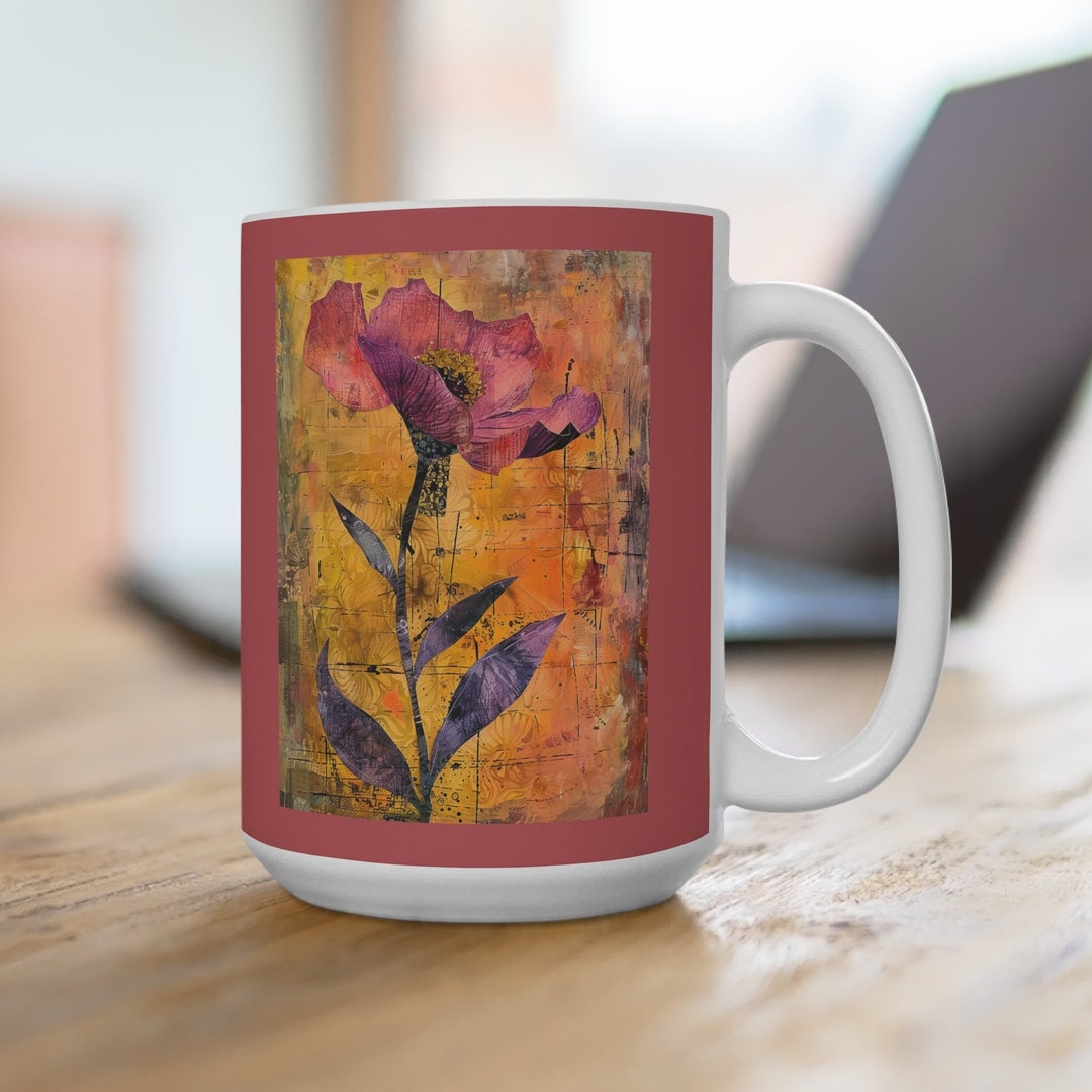 Pink Poppy Coffee Mug: Large 15oz Ceramic Mug, Floral Design - Etsy