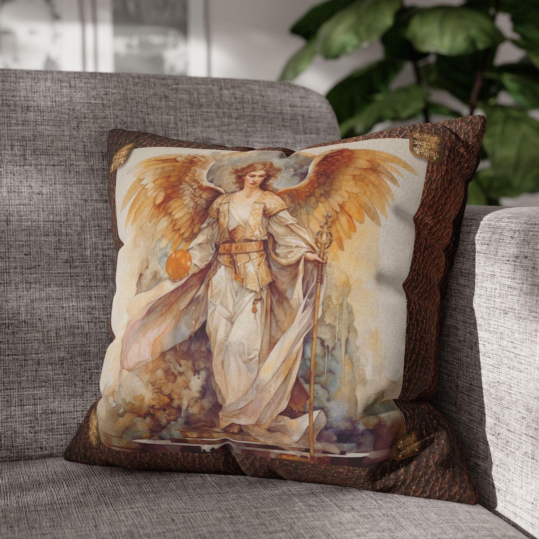 Golden Archangel Square Pillowcase, Angel Design Pillow Cover, Faux ...