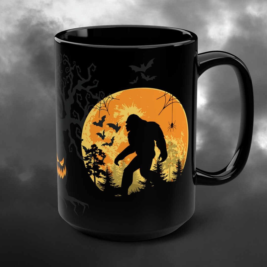 Bigfoot Halloween, Fall Coffee Mug, Bigfoot Mug, Large Sized Mug, Orange, Black, Spooky, Cryptid ...