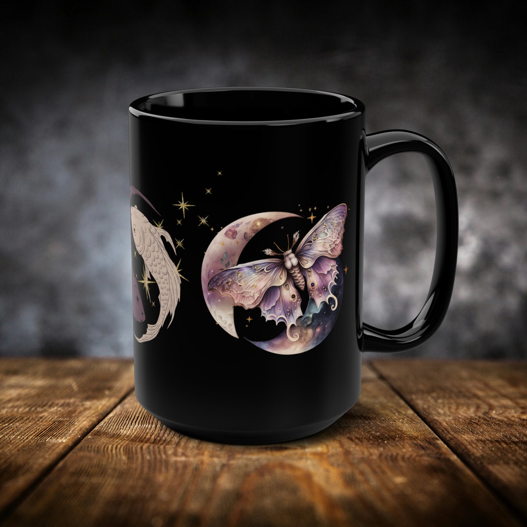 Yin and Yang Moon Moth Mug, Large Coffee Mug, Big Coffee Cup, Plum ...