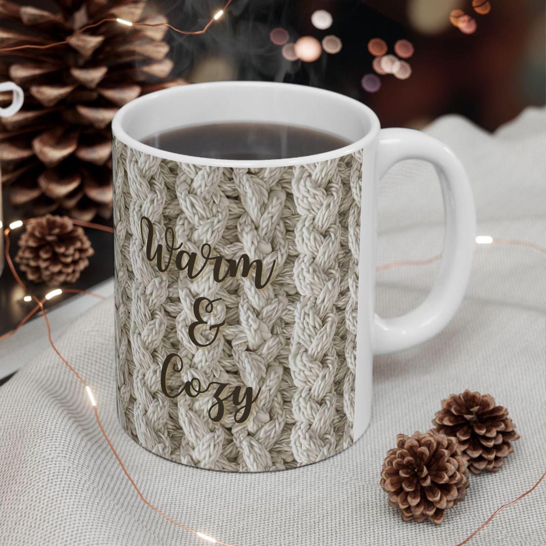 Cable Knit Texture Ceramic Mug | Cozy Coffee Cup - Etsy