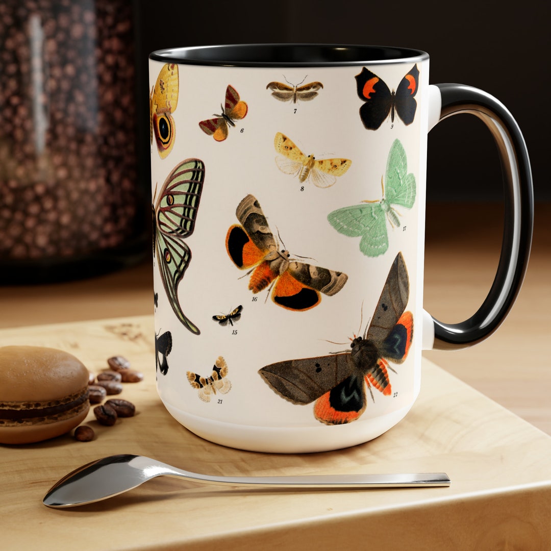 Vintage Moths and Butterfly Mug, Large Mug, Large Coffee Mug, Large Tea ...