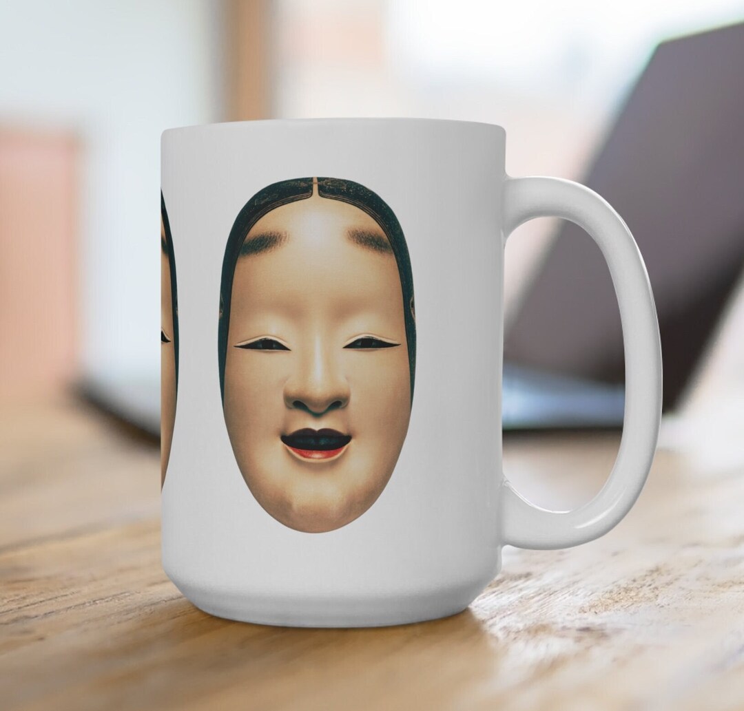 Noh Mask Mug 15oz, Japanese Theater Mask Mug, Large Coffee Mug, Large ...