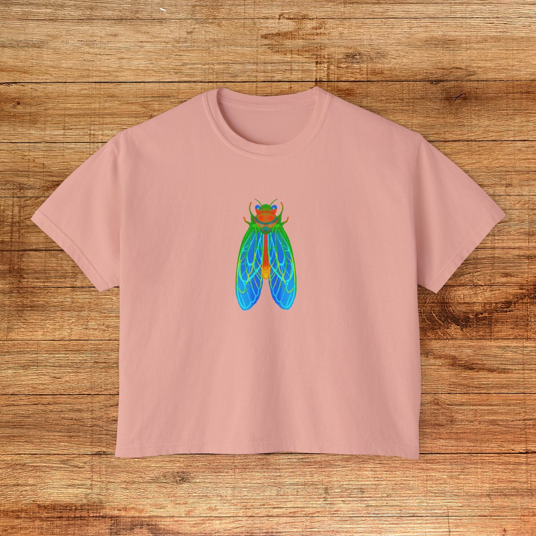 Brightly Colored Cicada Cropped T Shirt, Women's Boxy Tee, Crop Top ...