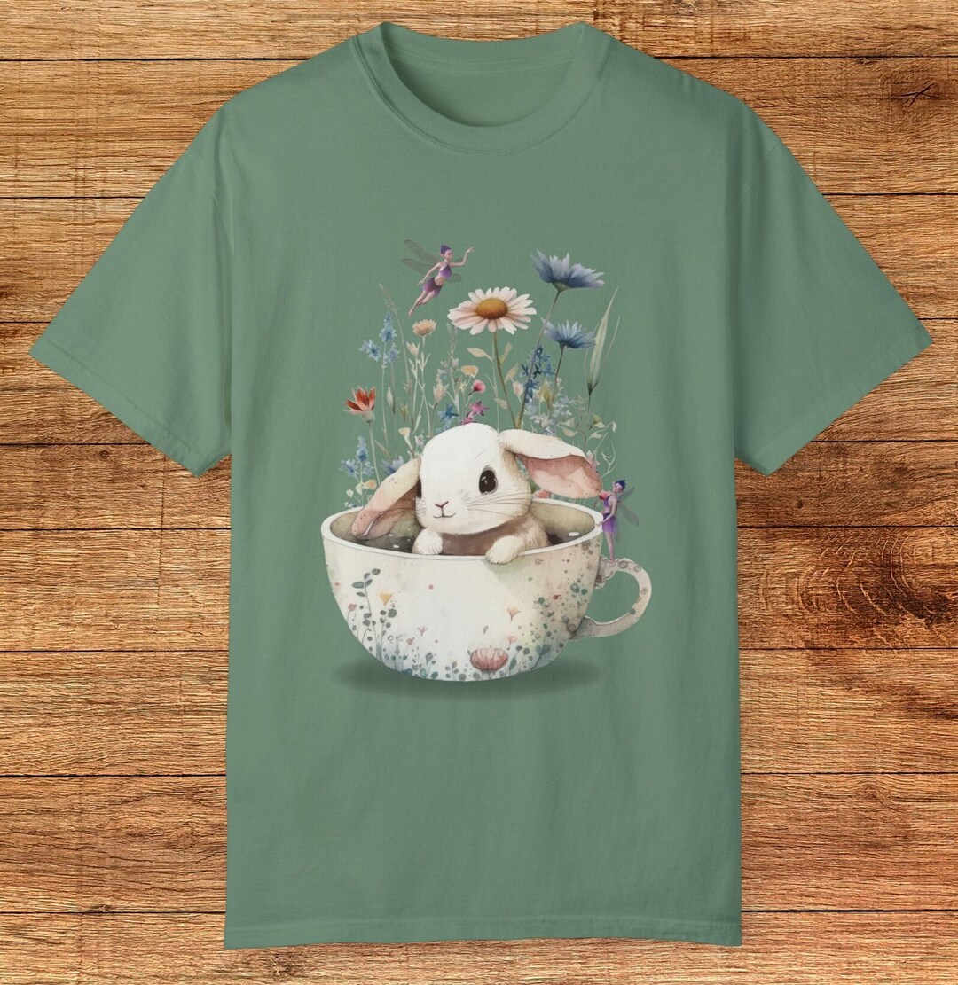 Bunny in a Tea Cup, Garment-dyed T-shirt, Cute Bunny Shirt, Purple ...