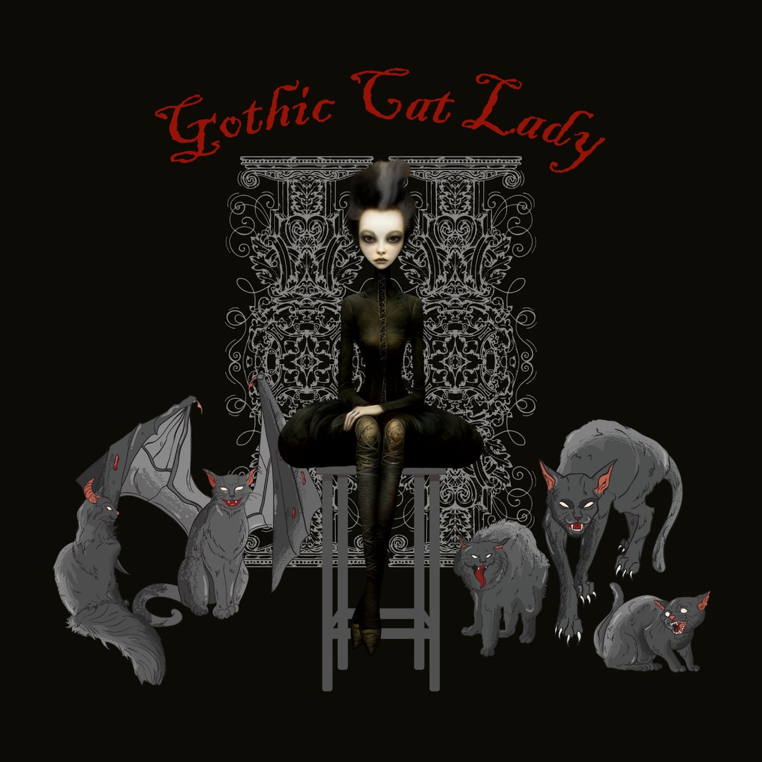 Gothic Cat Lady Top, Gothic, Cat Lady, Sweatshirt Top, Scary Cats, Dark ...