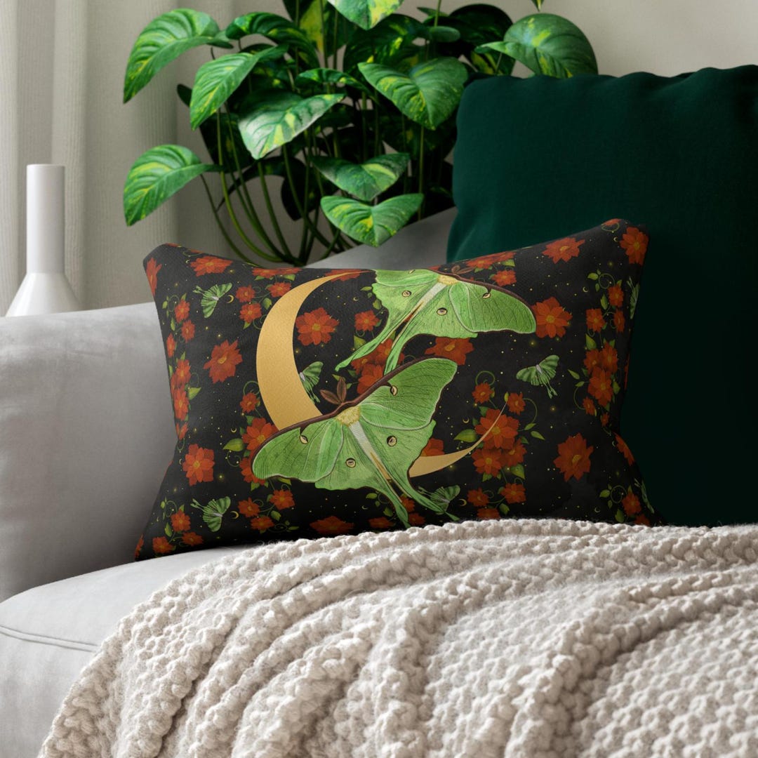 Luna Moths Crescent Moon Rectangular Pillow Spun Polyester Lumbar ...