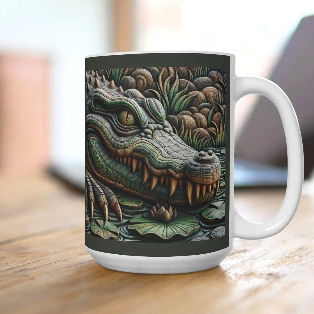 Carved Wood Style Alligator Mug: 15oz Ceramic Coffee Mug - Etsy