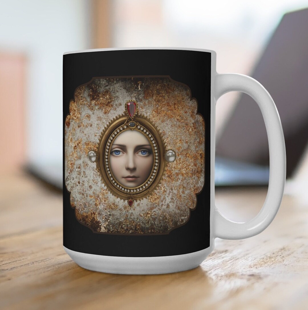 Lovers Portrait Mug 15oz Victorian Style Lover Locket Mug Rusty
