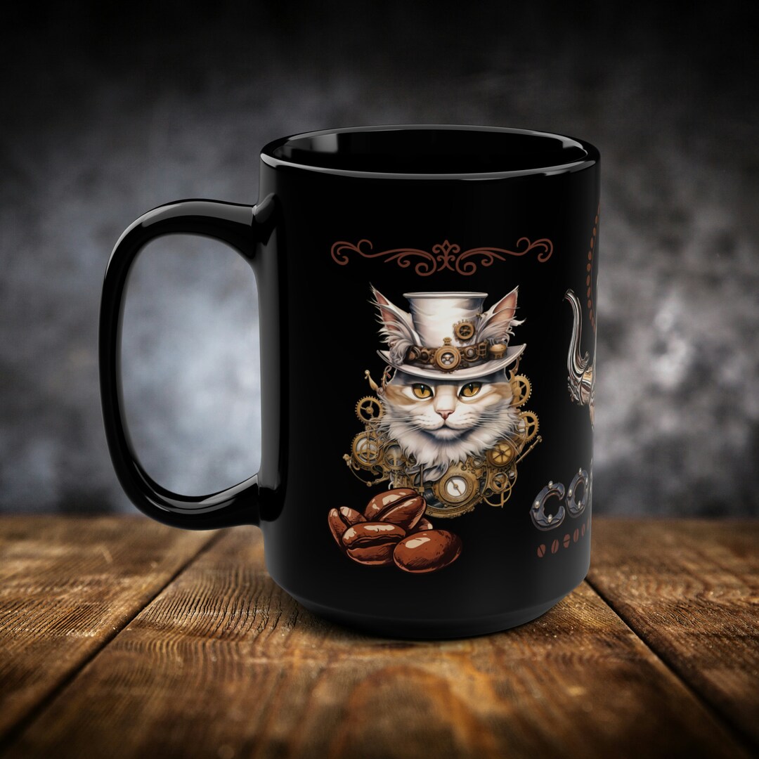 Coffee Cat Mug, Steampunk, Steampunk Cat, Large Coffee Cup, Coffee Mug ...