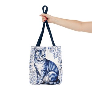 Blue and White Delft Style Inspired Cat Tote Bag AOP All Over Print ...