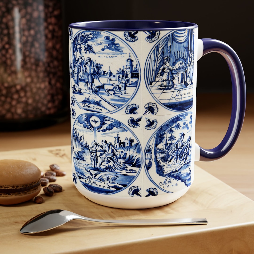Blue and White Mug Series #3, Old World Tile Mug, Large Coffee Mug ...