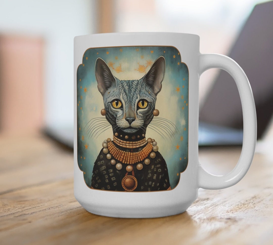 Aunt Tabby Gray Cat Mug 15oz, Gray Tabby Cat, Anthro Cat Mug, Cat ...