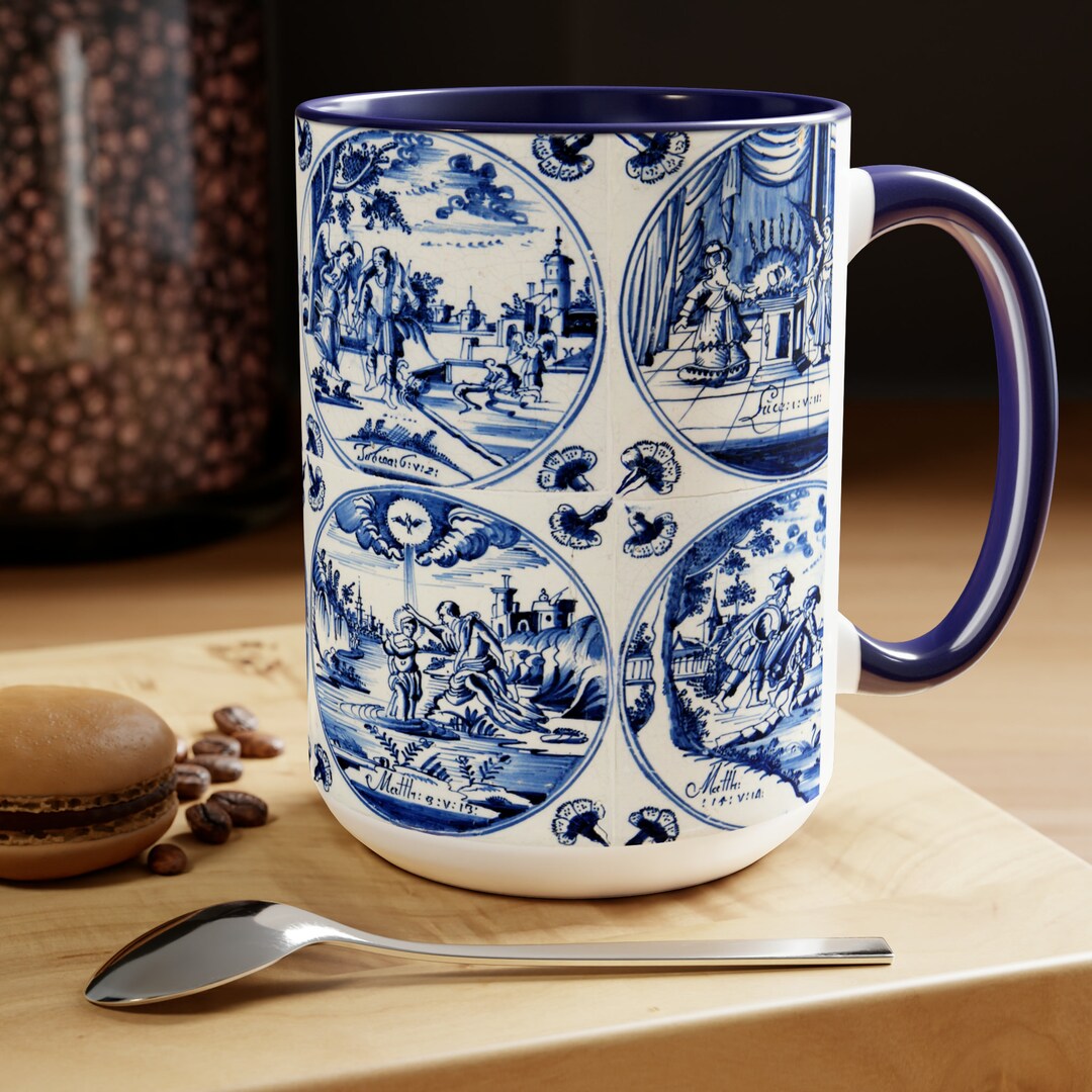 Blue and White Mug Series 3, Old World Tile Mug, Large Coffee Mug ...