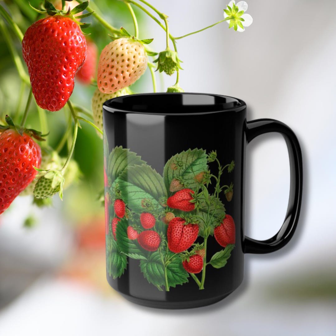 Strawberry Patch Mug, Large Coffee Mug, Big Coffee Mug, Strawberry Mug ...