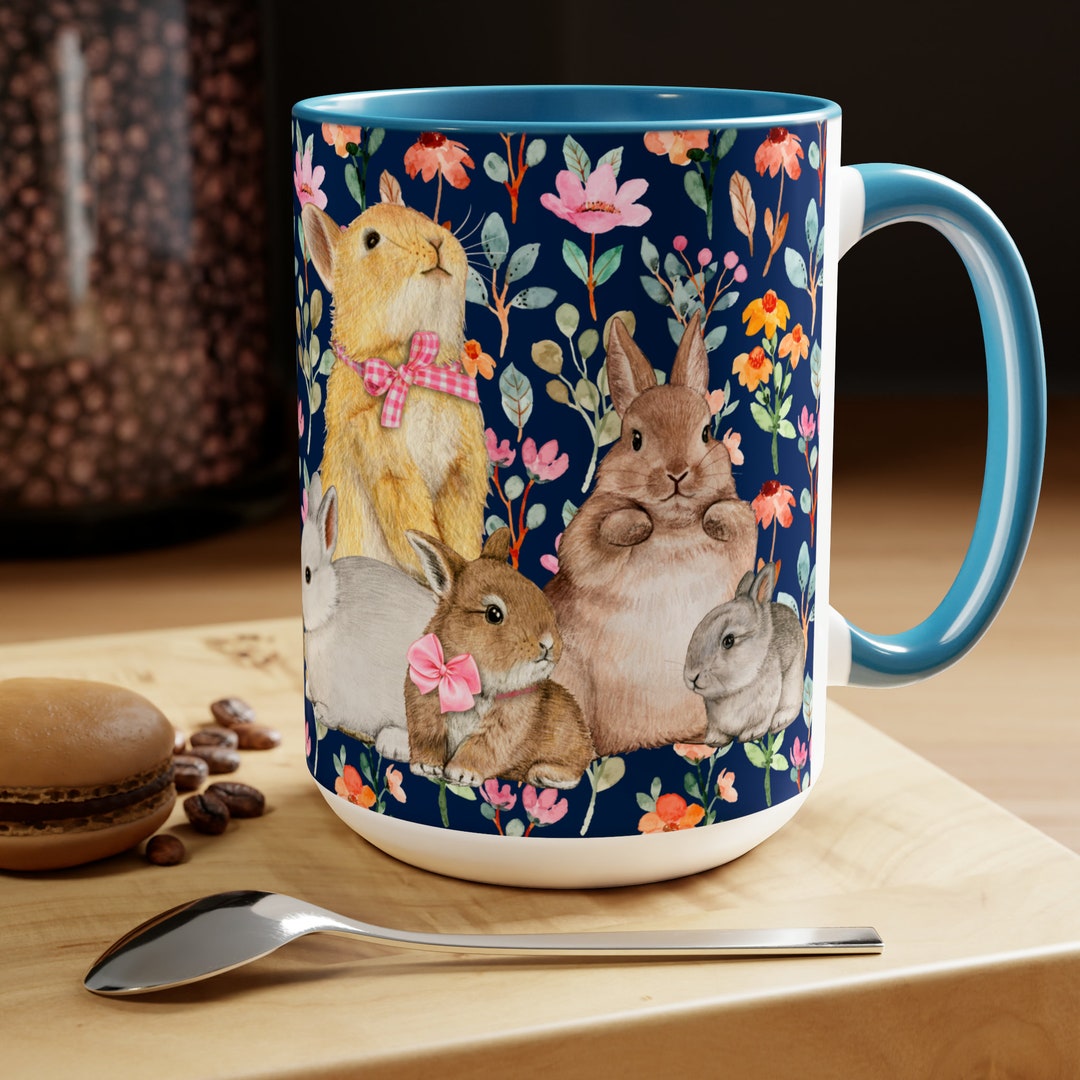 Family of Rabbits Mug, Spring Mug, Rabbits, Bunnies, Easter Mug, Flower ...