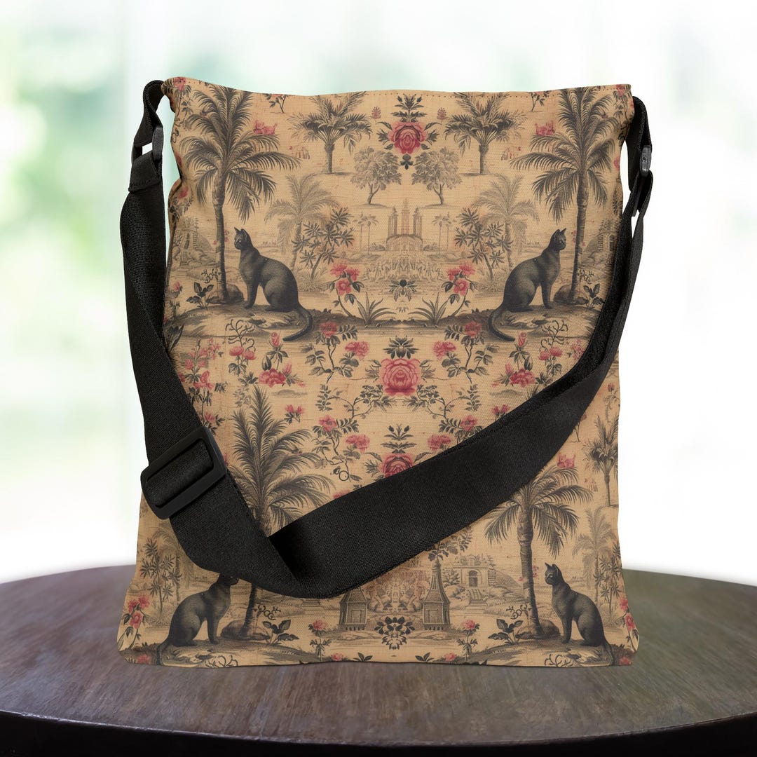 Adjustable Tote Bag, (AOP) All Over Print, Black Cat Toile Bag, Antique ...