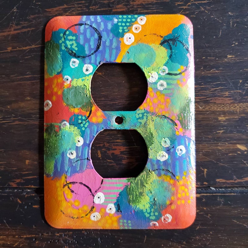 Abstract Outlet, Handpainted, Metal Outlet Cover, Colorful, Orange ...