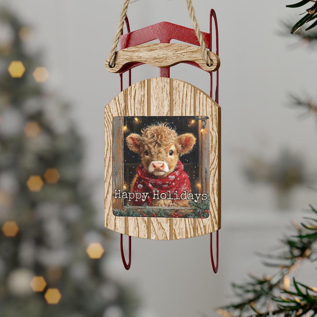 Sled Ornaments, Highland Cow Christmas Tree Decoration, Vintage Style ...