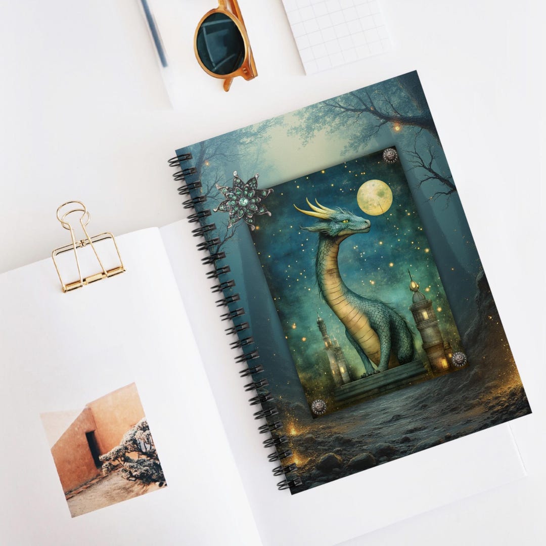 Moonlit Dragon Notebook | Spiral Ruled Journal - Etsy