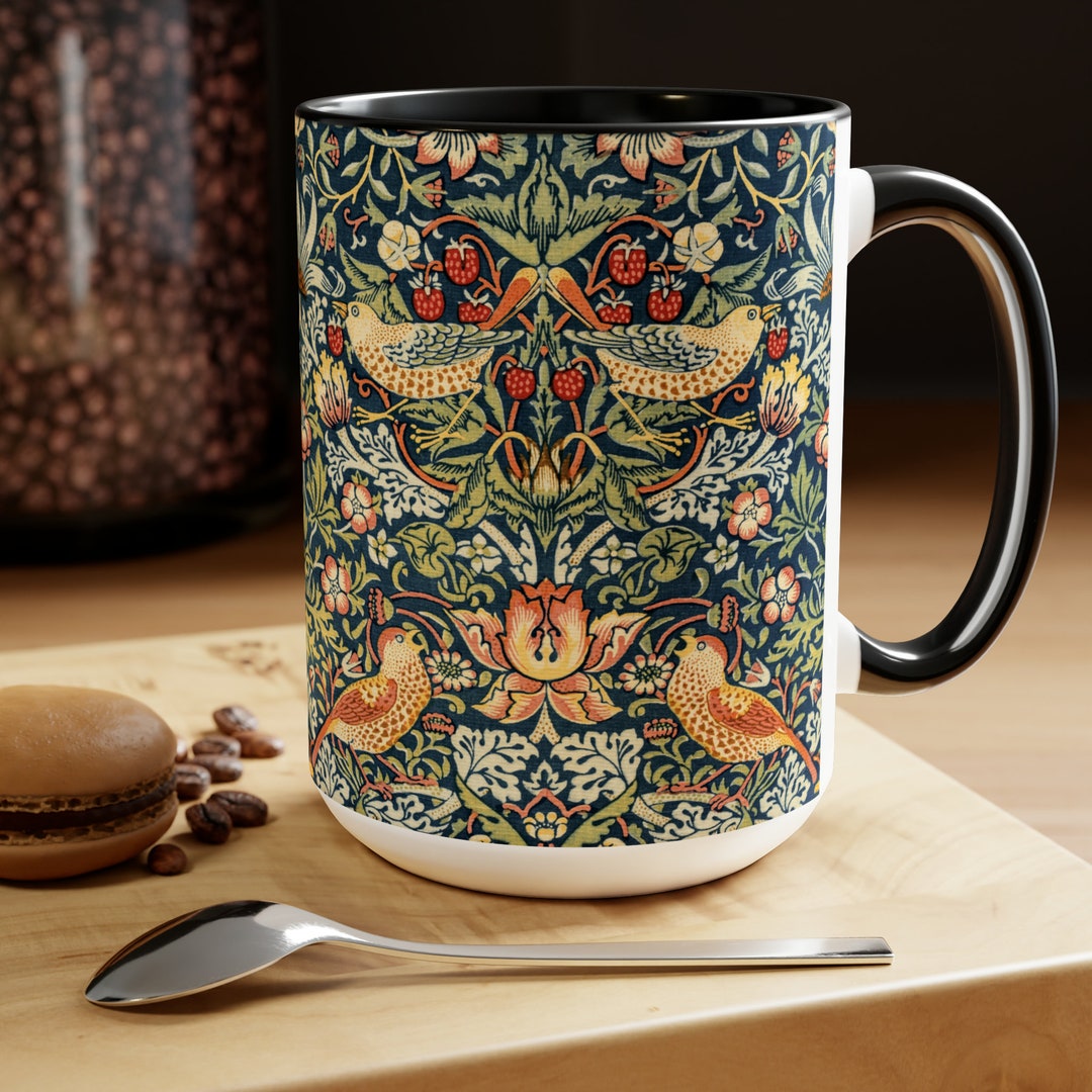 1800's Inspired, Wm. Morris, Strawberry Thief, Large Coffee Mug, Large ...