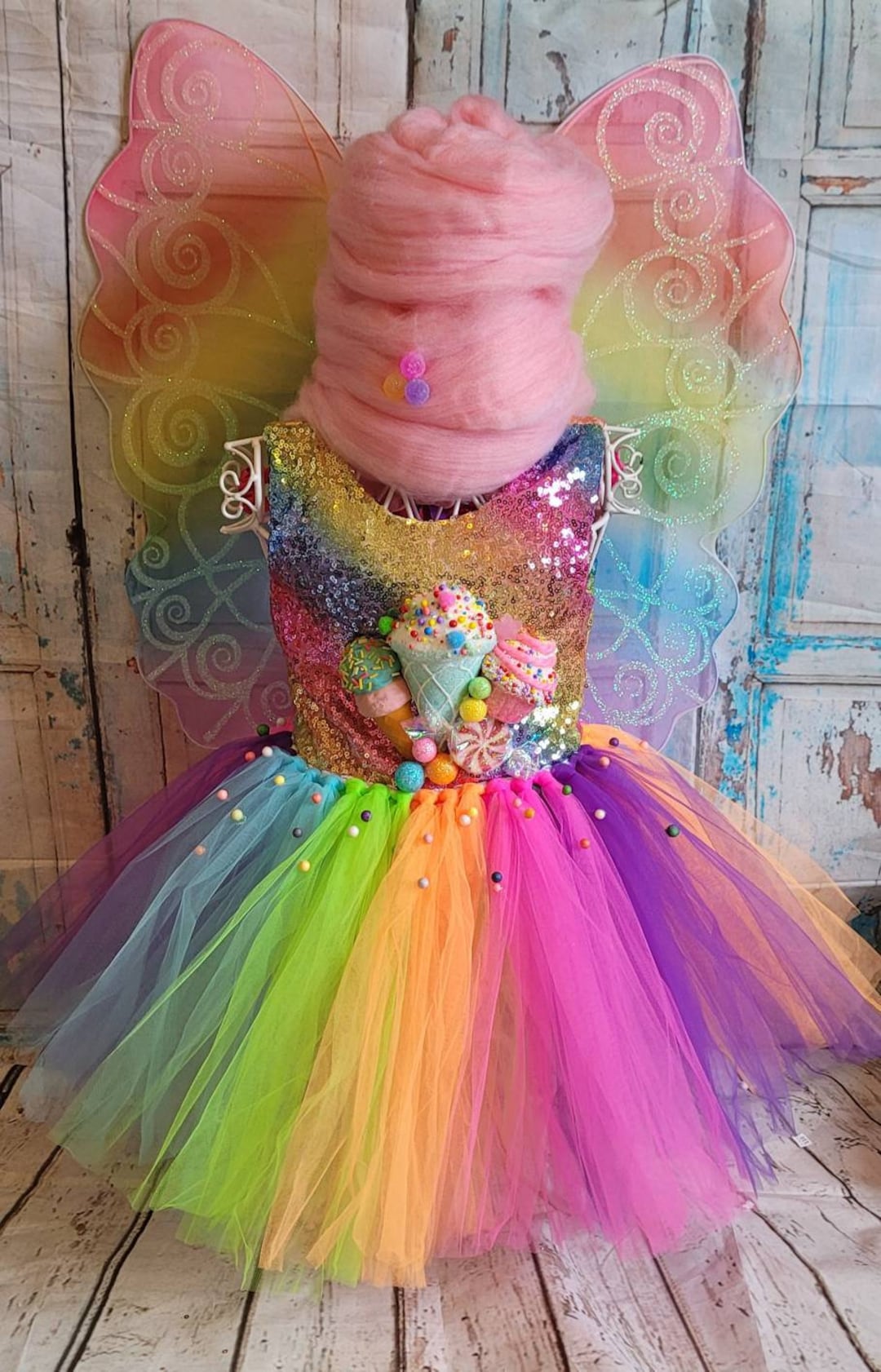 Candy Fairy Costume With Wings and Choice of Cotton Candy Wig, Headband ...