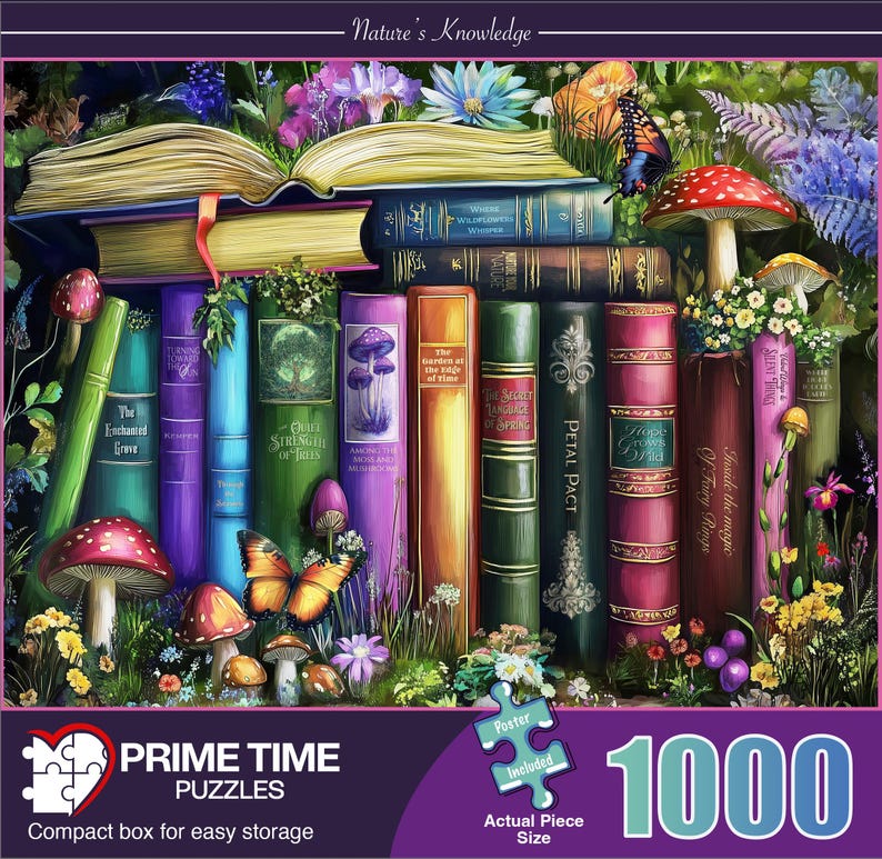 1000 Piece Jigsaw Puzzle for Adults - Wildflowers, Mushrooms and Books ...