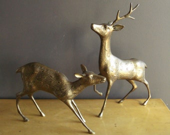 Vintage Brass Deer Figurines Large Brass Deers Mid Century | Etsy