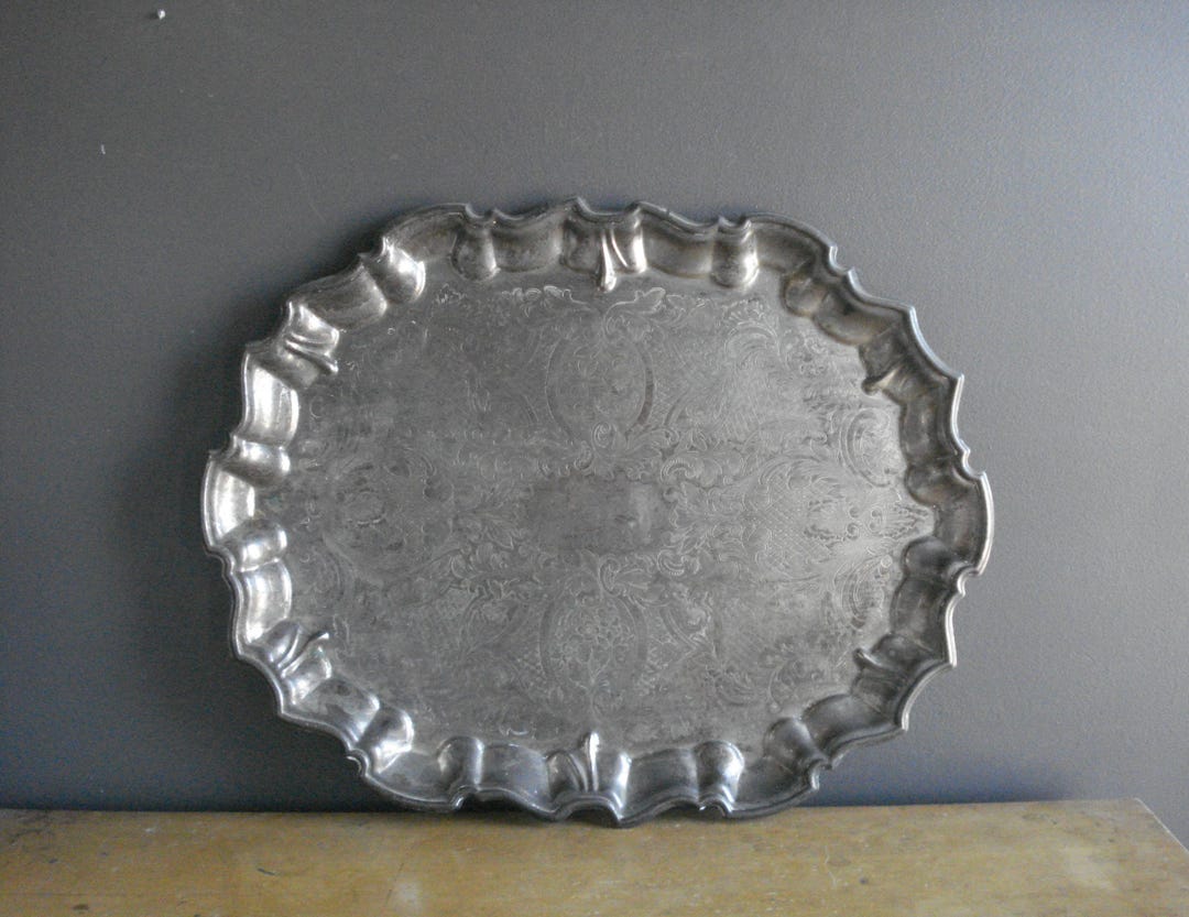 Extra Large Ornate Silverplate Serving Tray - Vintage Silverplate Plant ...
